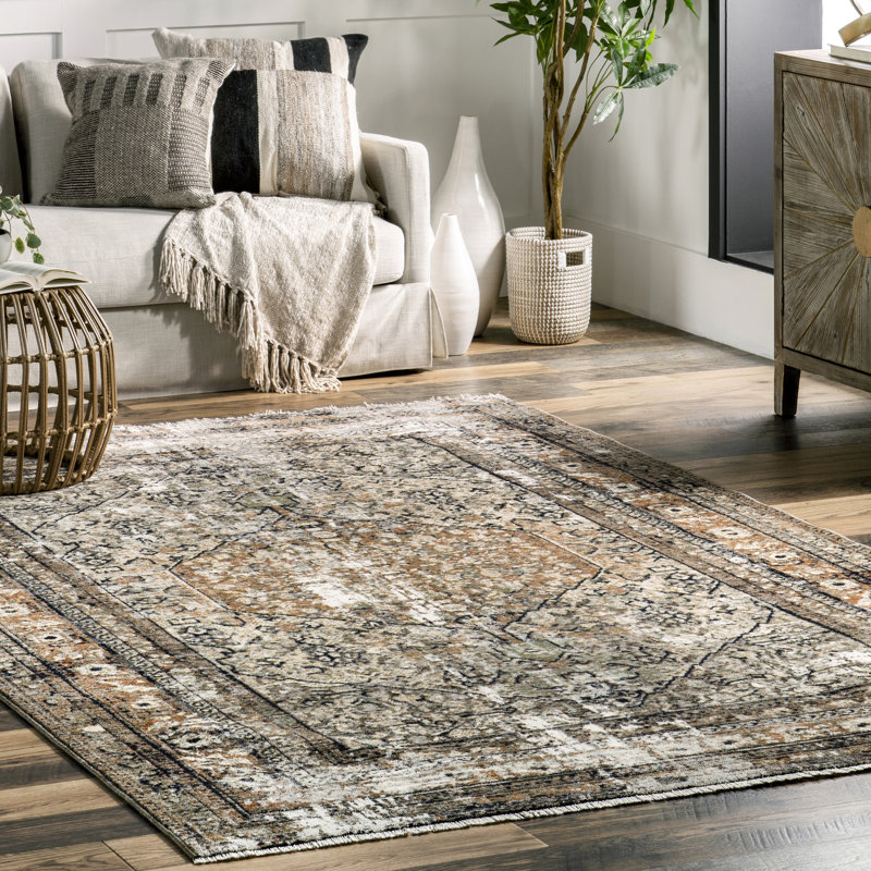 Bloomsbury Market Aagna Distressed Medallion Power Loom Performance Brown/Gray/Ivory Rug ...